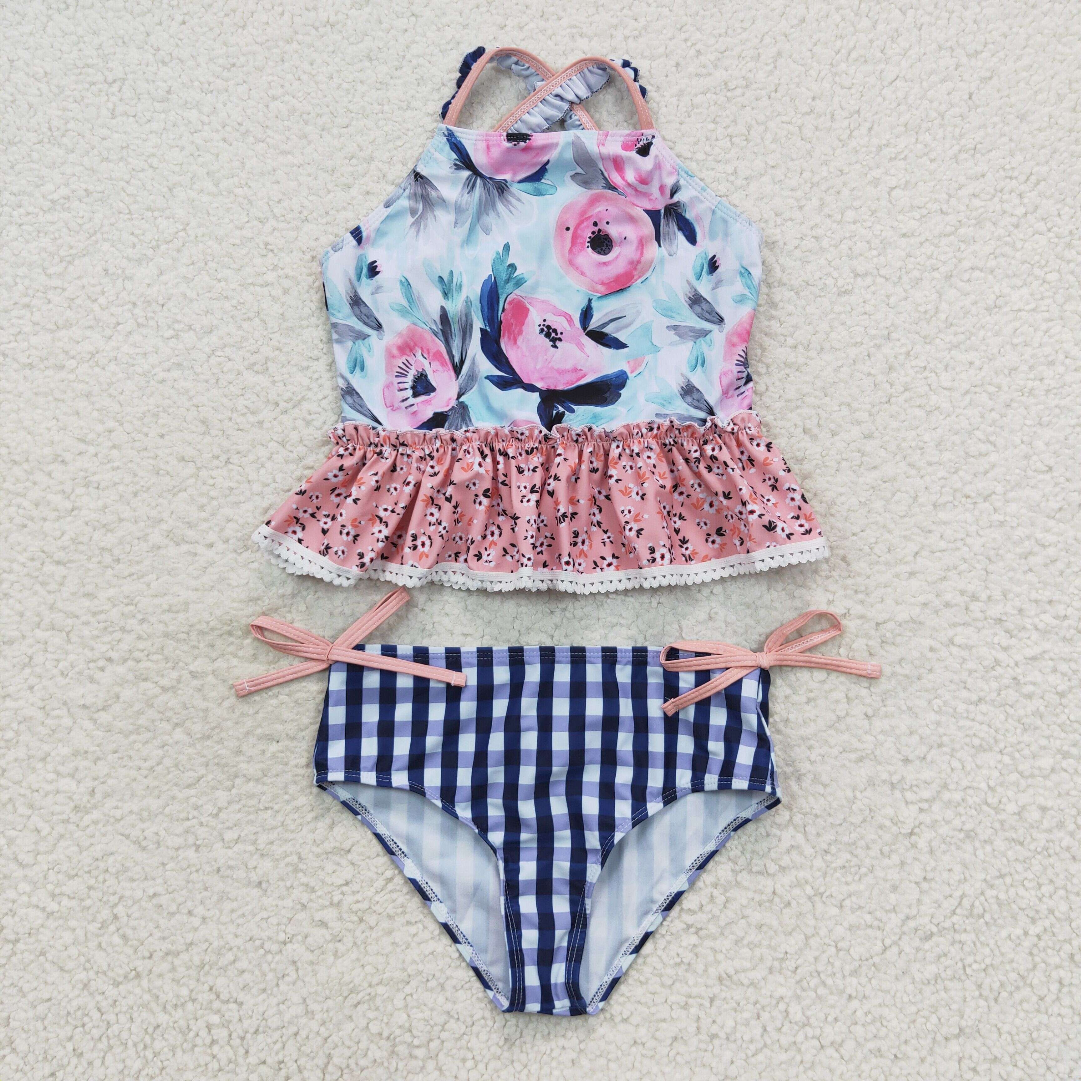 Blue Floral 2pc girls summer Swimsuit – Sunshine Kids Clothes Inc