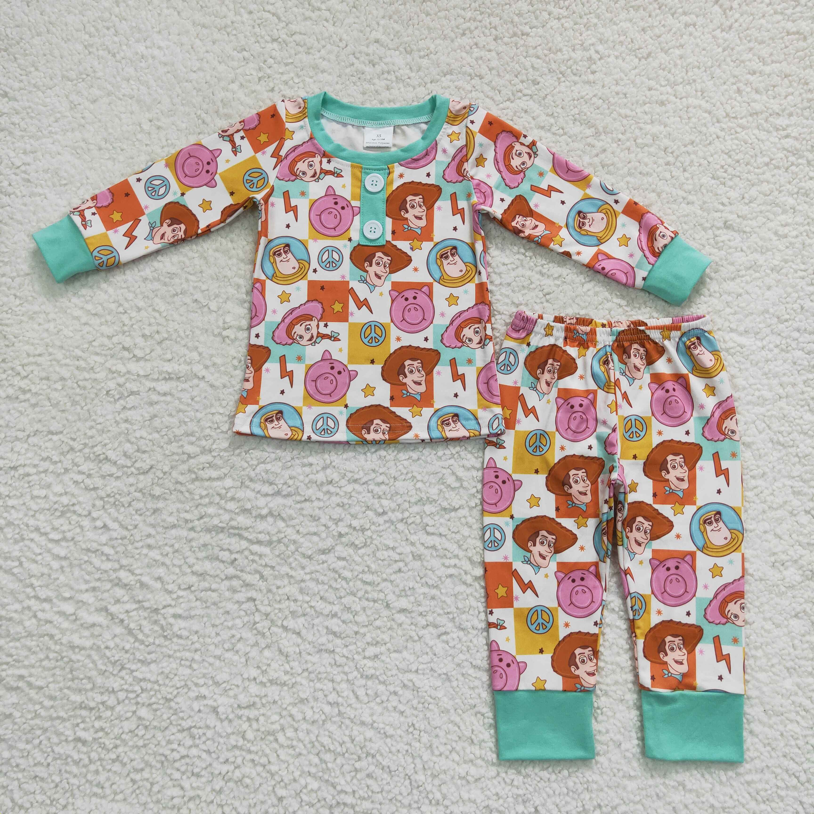 Green Cartoon Long Sleeve Pants Pajamas – Sunshine Kids Clothes Inc