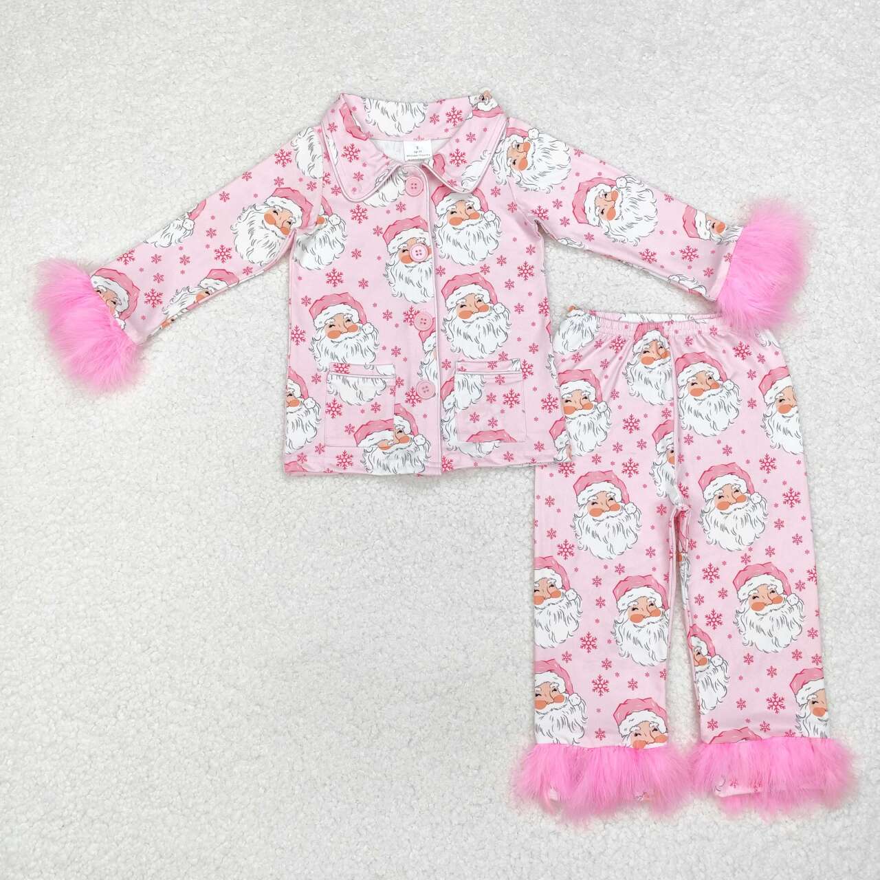 Christmas Pink Santa With Button Girls Pajamas – SUTUTU03