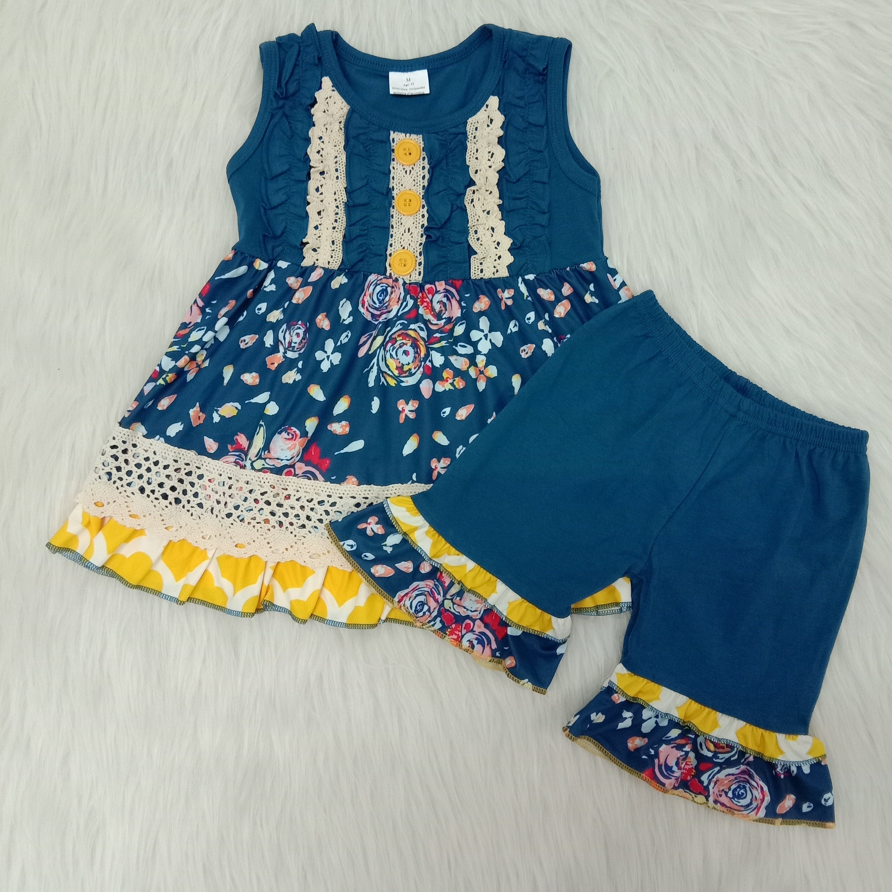blue flowers ruffle short summer set – SUTUTU03